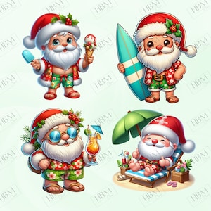 Cartoon Tropical Summer Christmas Clipart Bundle, Festive Sticker ...