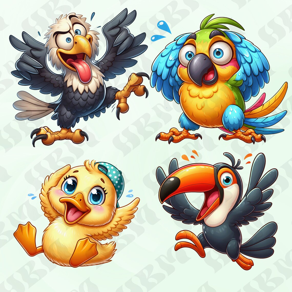 Cute Funny Cartoon Birds Clipart Bundle, Witty Stickers, Adorable ...