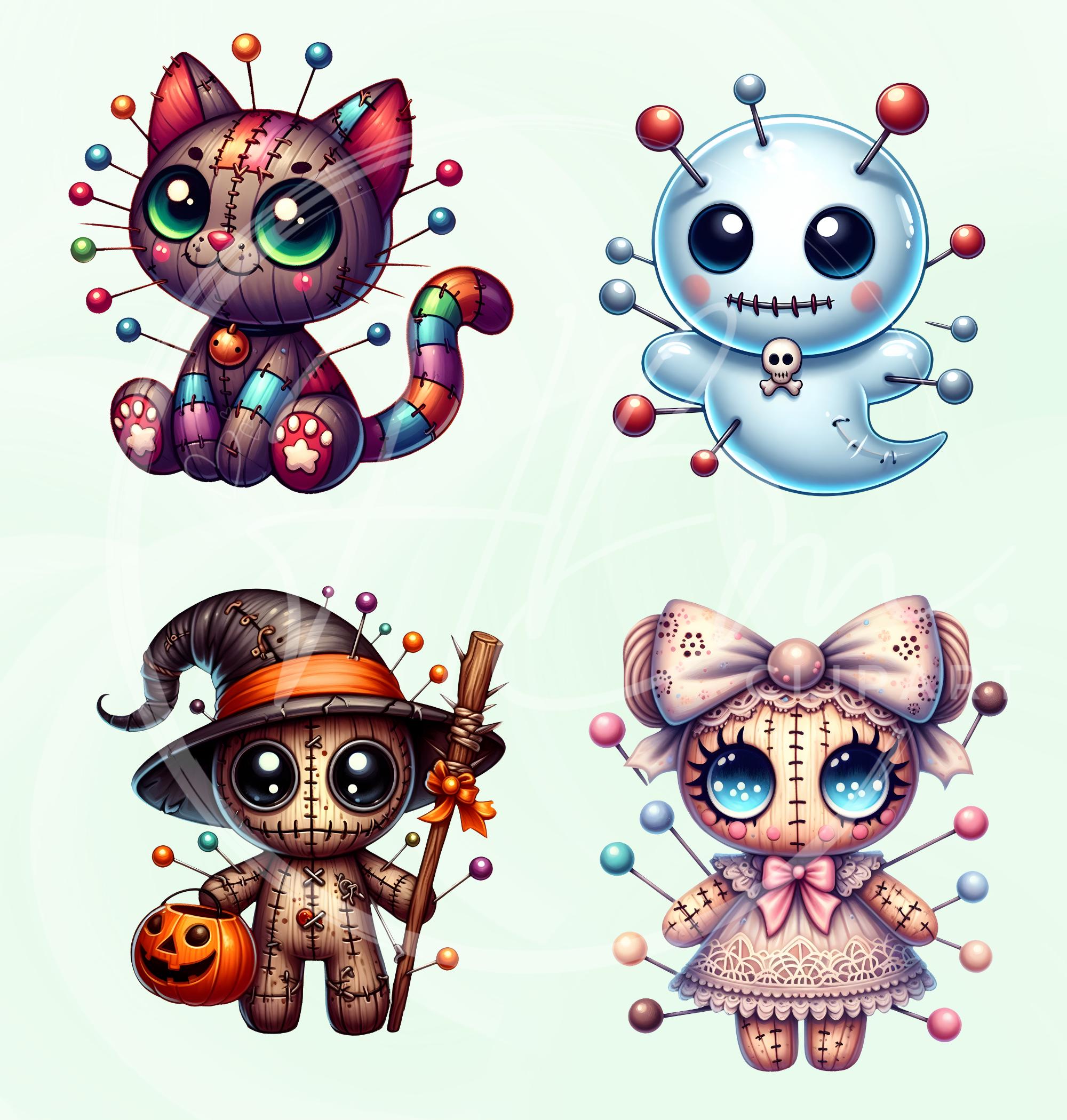 Cute Kawaii Voodoo Doll Clipart Bundle, Colorful Halloween PNG ...