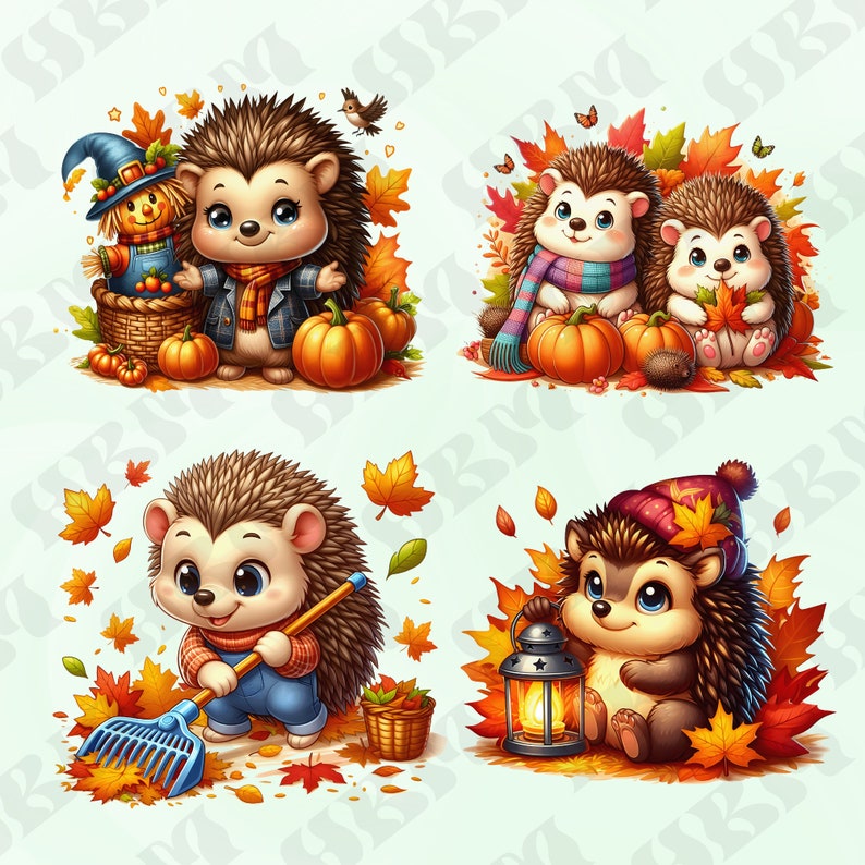 Cute Cartoon Autumn Hedgehogs Clipart Bundle, Fall Nursery Decor ...