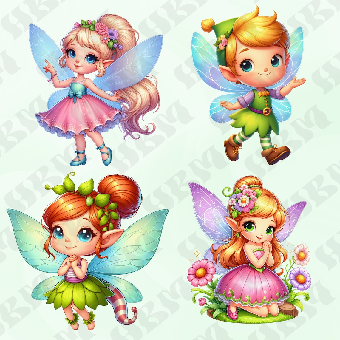24 Cute Cartoon Fairies Clipart Bundle, Fantasy Nursery Decor, Mythical ...