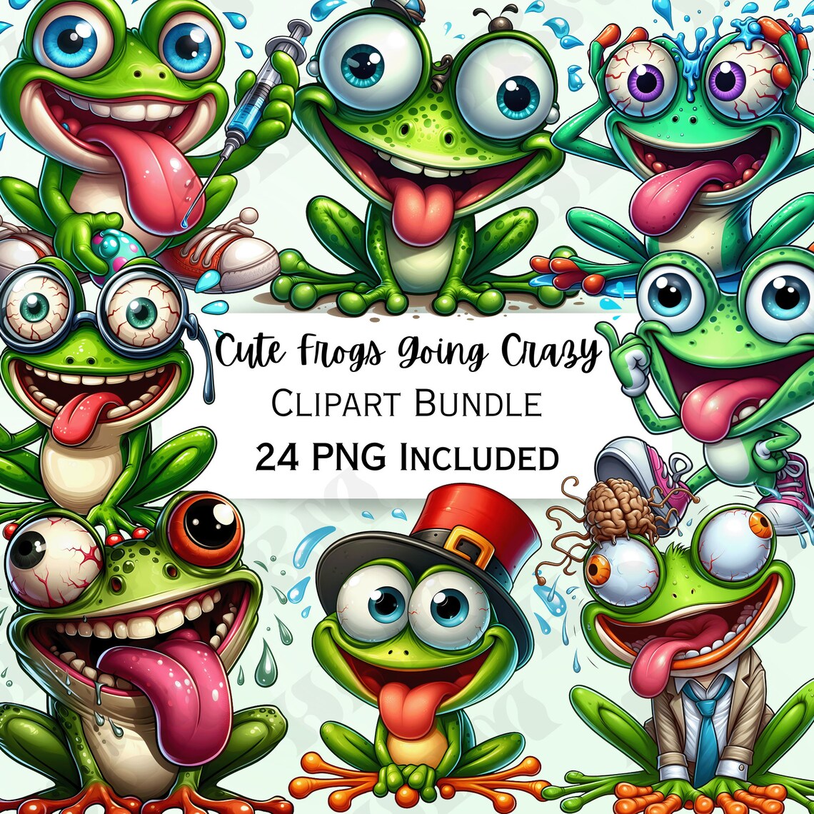 24 Cute Frog Acting Crazy Clipart Bundle, Tadpole Stickers, Adorable ...