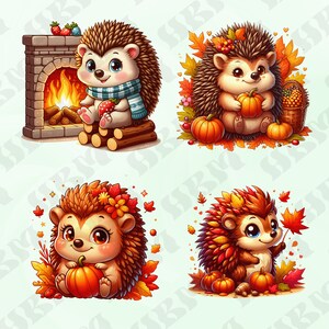 Cute Cartoon Autumn Hedgehogs Clipart Bundle, Fall Nursery Decor ...