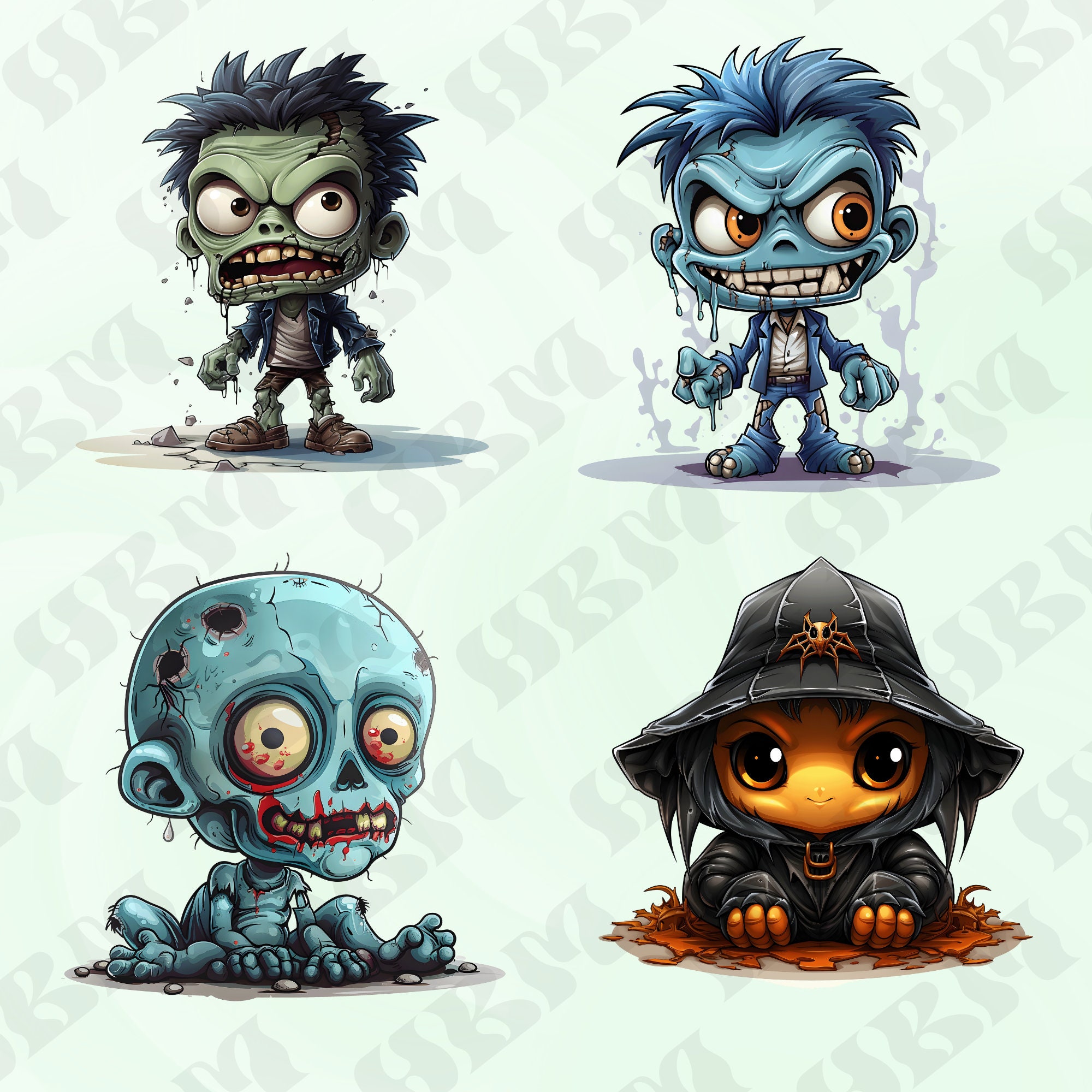Spooky Cartoon Halloween Clipart Bundle, Pumpkin Stickers, Adorable ...