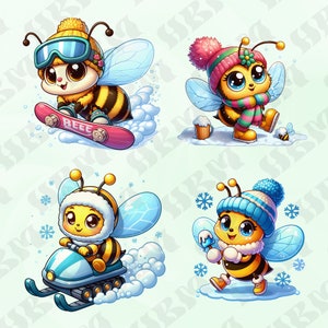Cute Cartoon Winter Bees Clipart Bundle, Snow Nursery Decor, Cozy Baby ...