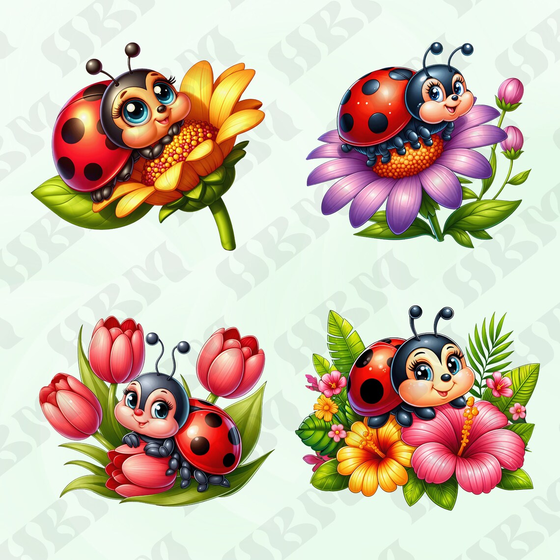 24 Cute Cartoon Spring Lady Bugs Clipart Bundle, Beetle Nursery Decor ...
