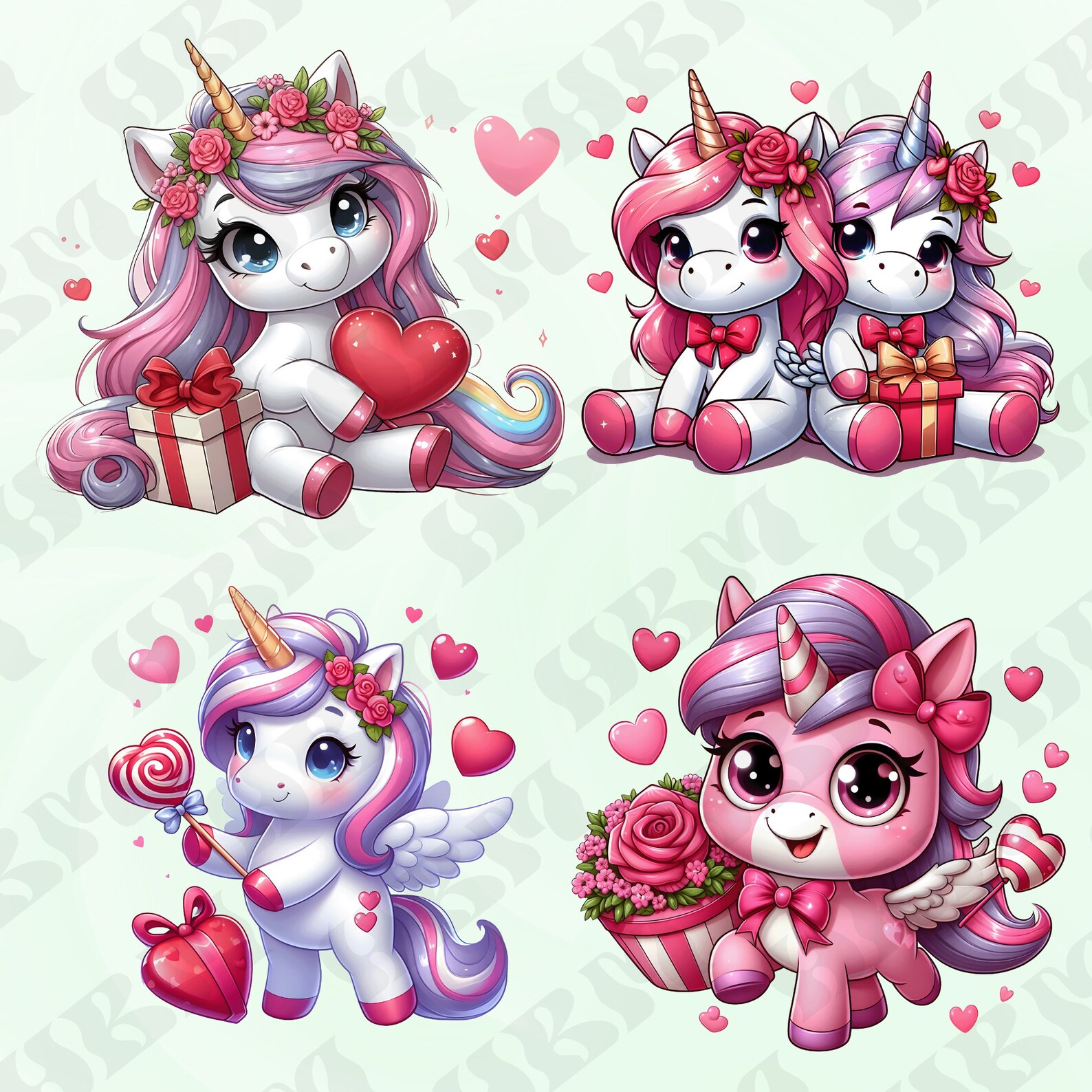 Cute Valentine's Day Unicorn Clipart Bundle, Mythical Stickers ...