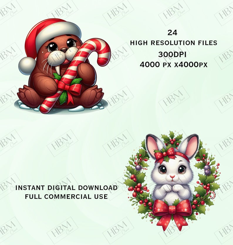 Cute Christmas Arctic Animals Clipart Bundle, Festive Cartoon Baby Snow ...