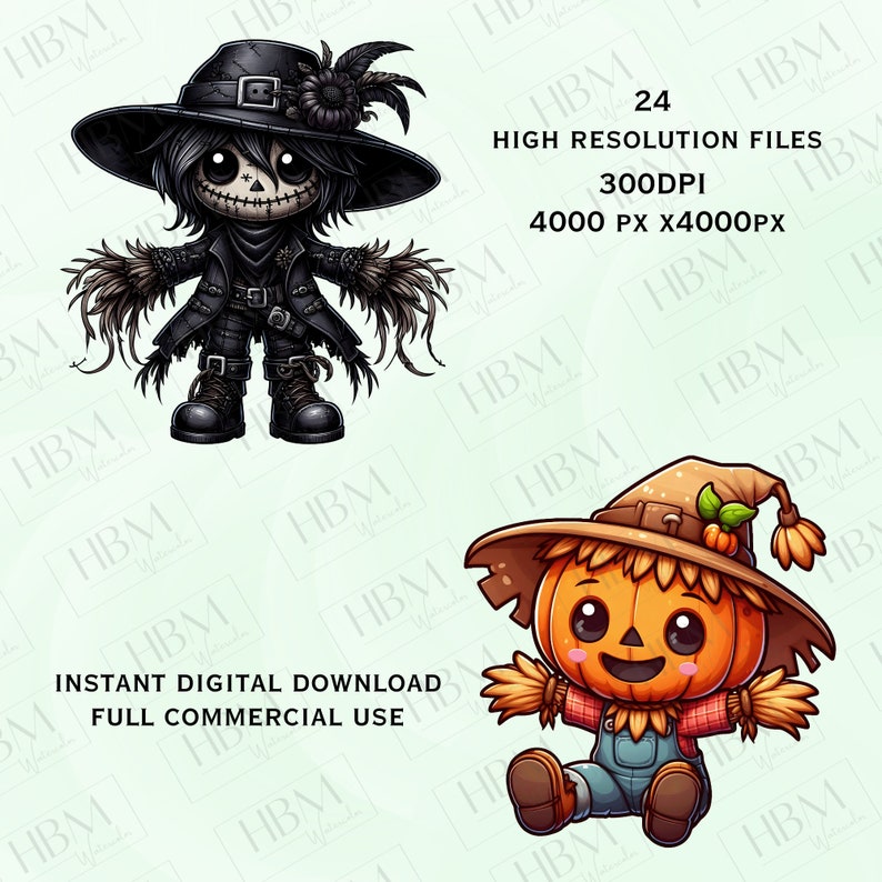 Cute Cartoon Halloween Scarecrows Clipart Bundle, Spooky Festive ...