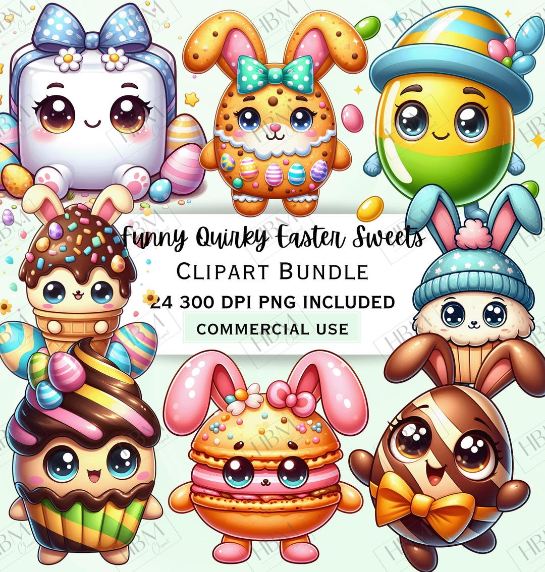 Funny Cartoon Easter Sweets Clipart Bundle, Comical Dessert Treats ...