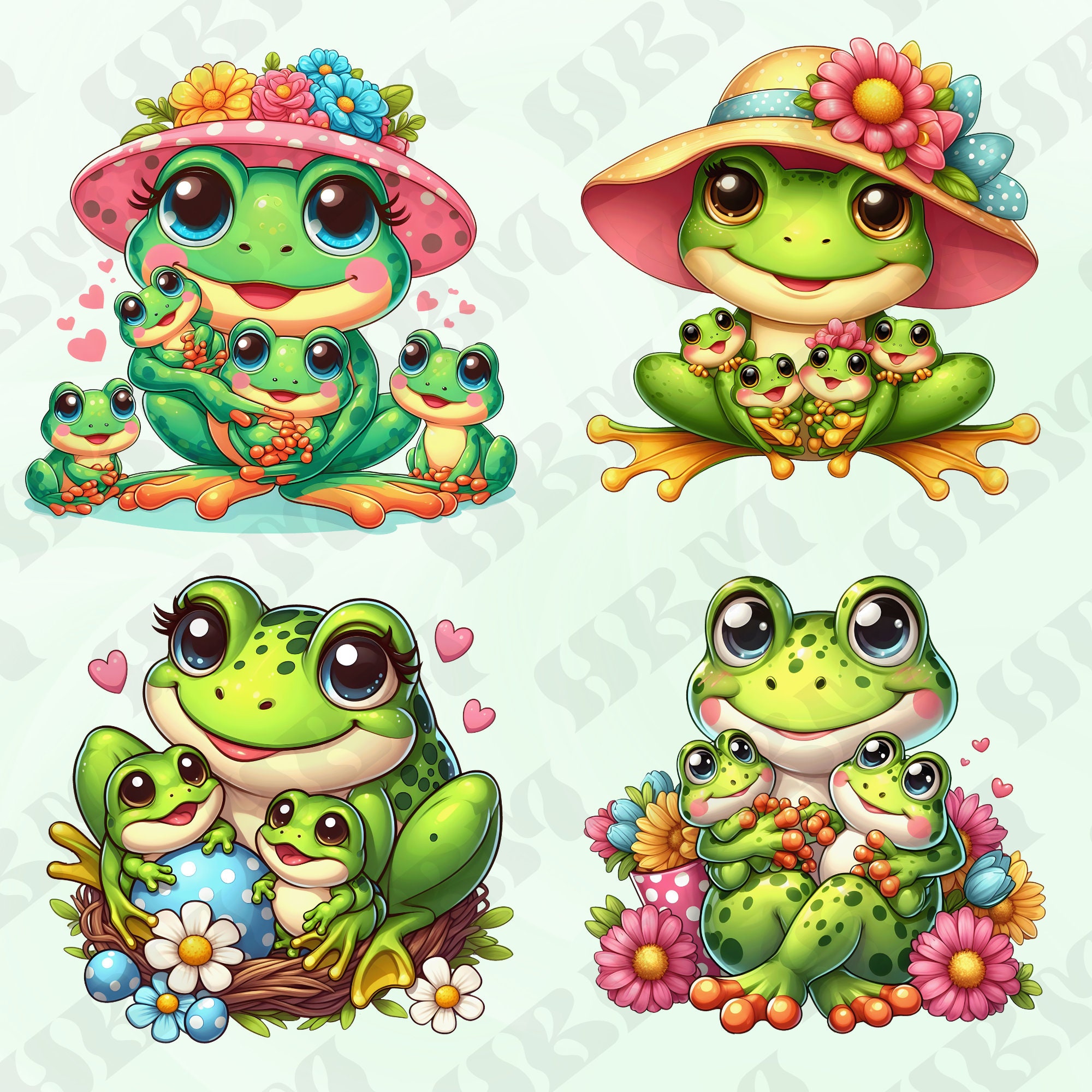 24 Cute Mother's Day Frogs Clipart Bundle, Cartoon Balloon Sticker ...