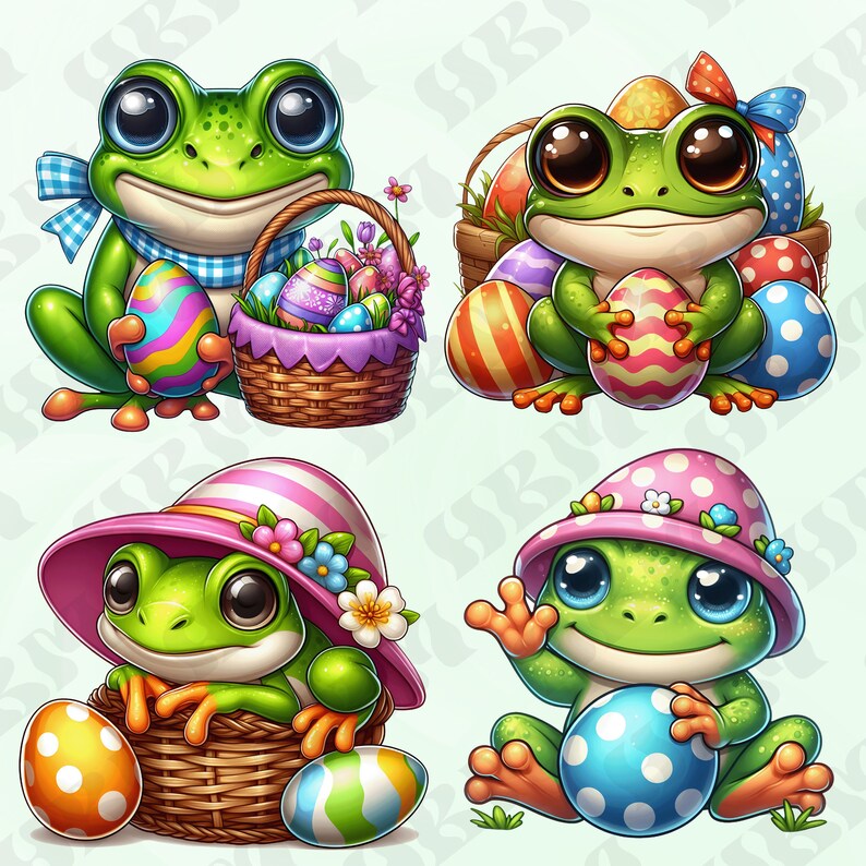 22 Cute Easter Frog Clipart Bundle, Tadpole Stickers, Adorable Baby ...