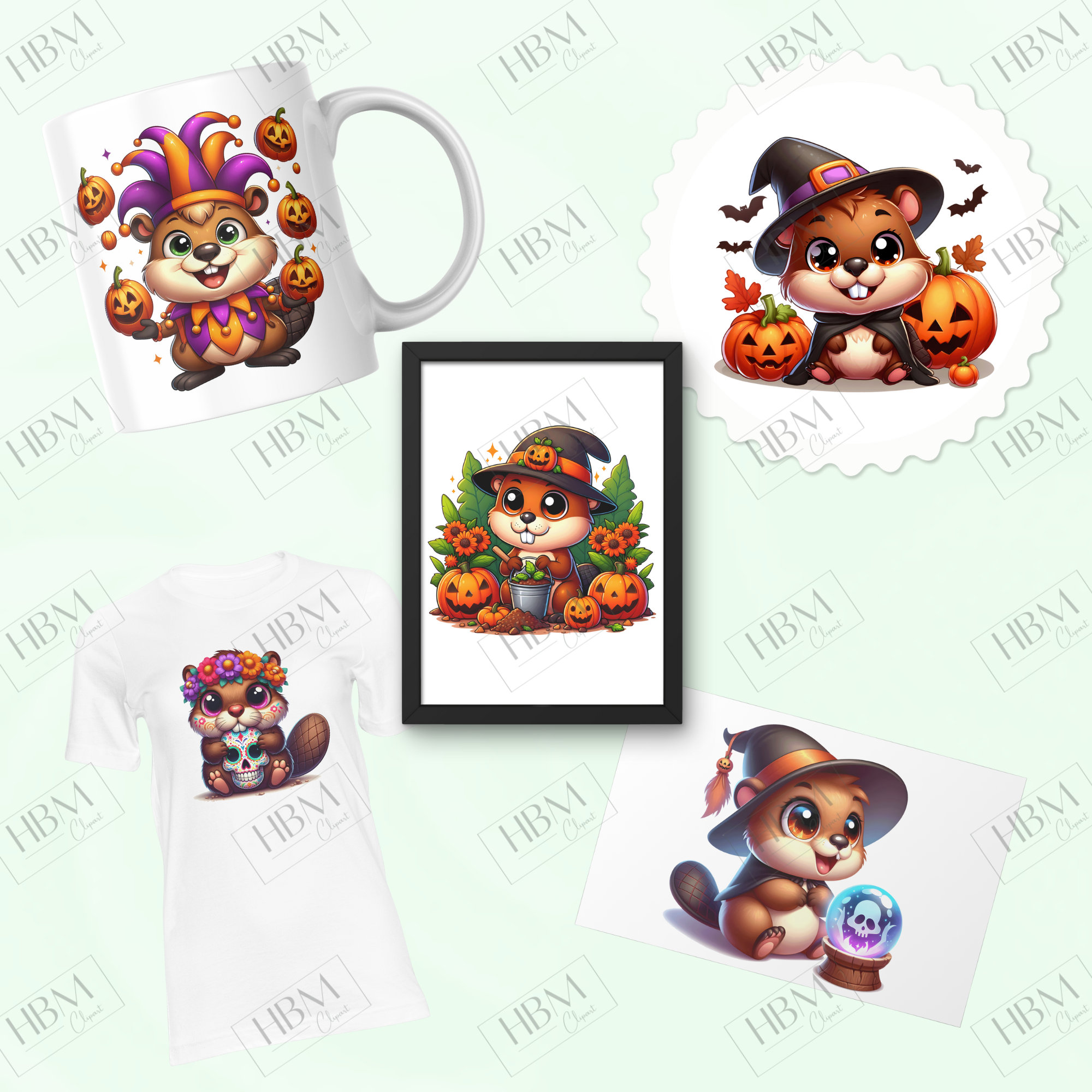 Cute Cartoon Halloween Beaver Clipart Bundle, Spooky Festive Stickers ...