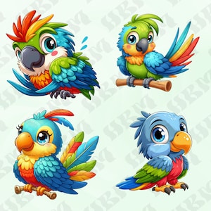 24 Cute Cartoon Parrot Clipart Bundle, Bird Nursery Decor, Colorful PNG ...