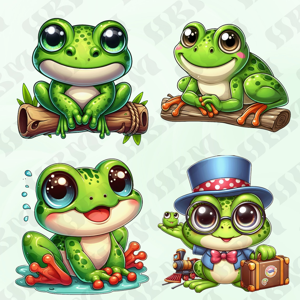 26 Cute Funny Frog Clipart Bundle, Tadpole Stickers, Adorable Baby Wall ...
