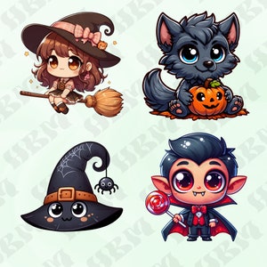 Cute Spooky Cartoon Halloween Clipart Bundle, Pumpkin Stickers ...