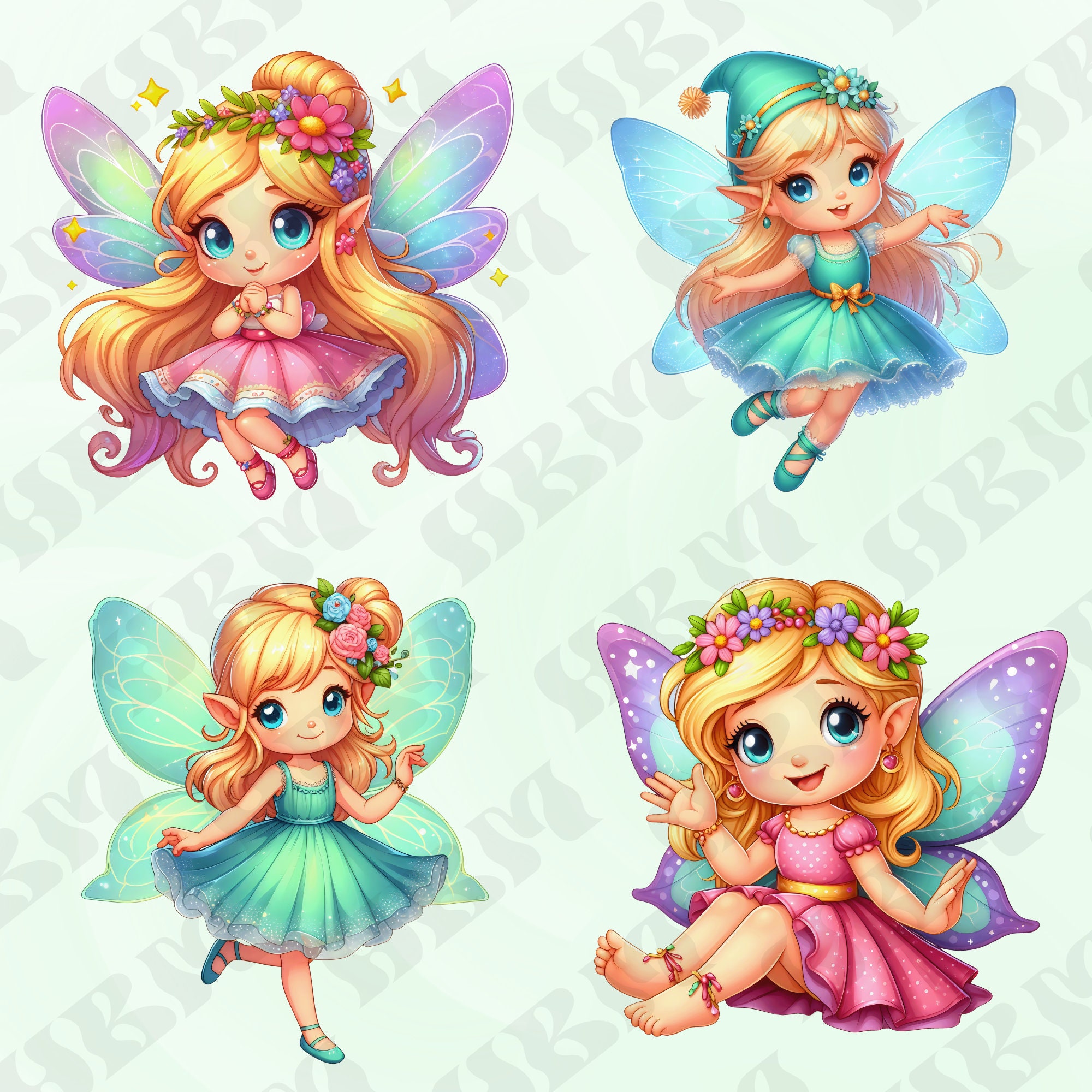24 Cute Cartoon Fairies Clipart Bundle, Fantasy Nursery Decor, Mythical ...