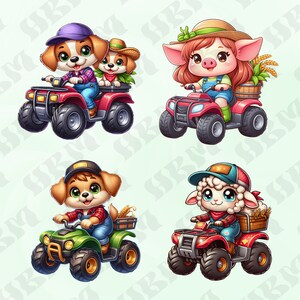Farm Animals on Four Wheelers Clipart Bundle, Cute Cartoon Sheep ...