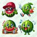Cute Cartoon Watermelon Clipart Bundle, Tropical Fruit Sticker ...