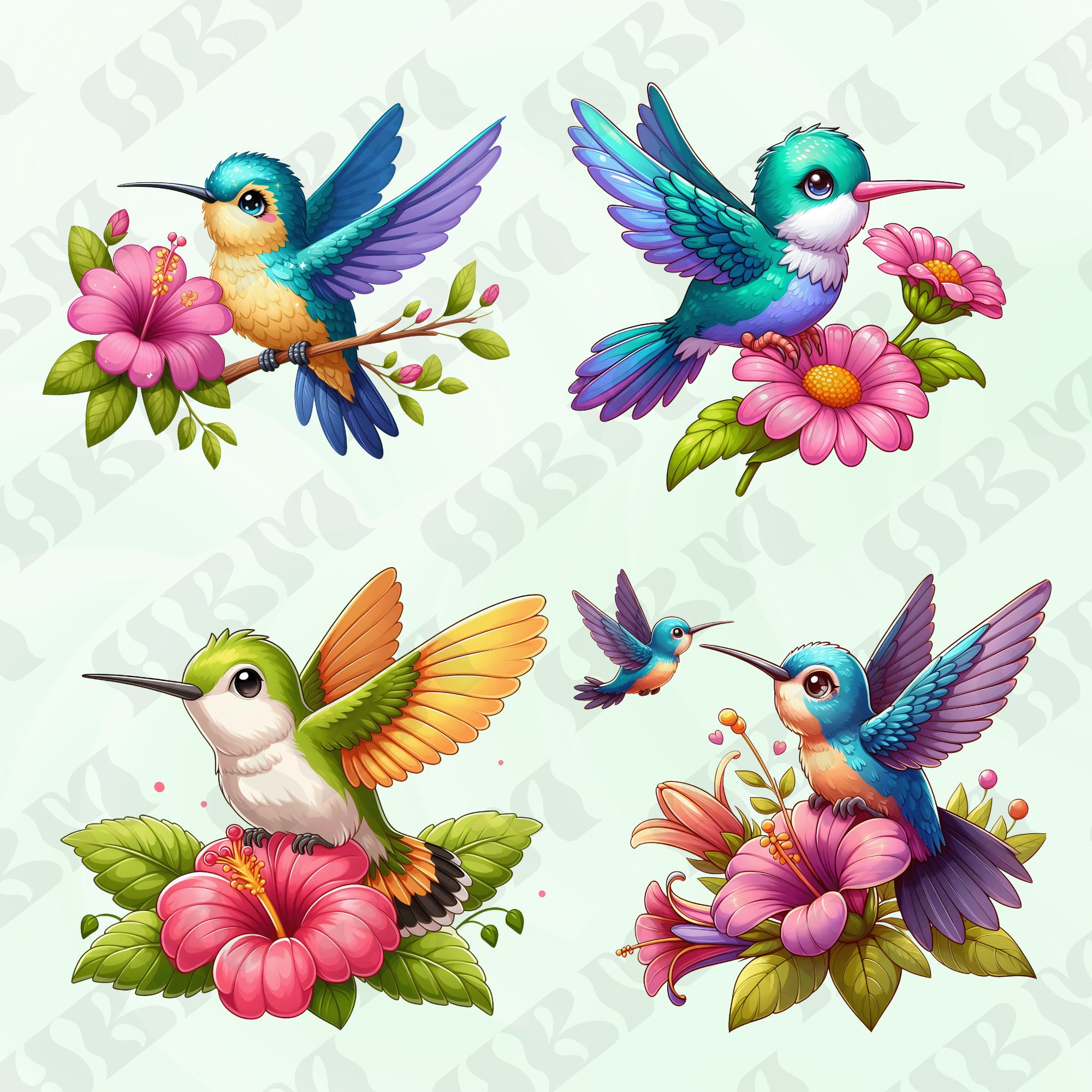 24 Cute Cartoon Spring Hummingbirds Clipart Bundle, Bird Nursery Decor ...