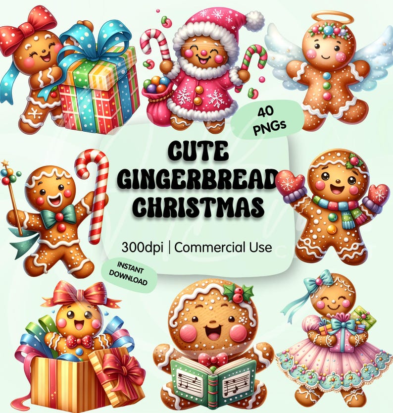Christmas Gingerbread Cookie Clipart Bundle, Xmas Cookies Pngs, Cute ...