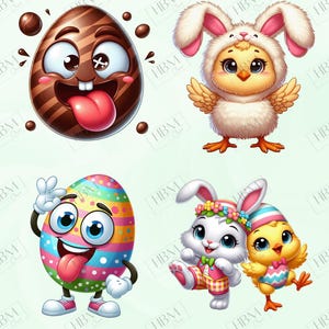 Funny Cartoon Easter Characters Clipart Bundle, Comical Chick Sticker ...