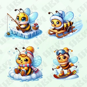 Cute Cartoon Winter Bees Clipart Bundle, Snow Nursery Decor, Cozy Baby ...