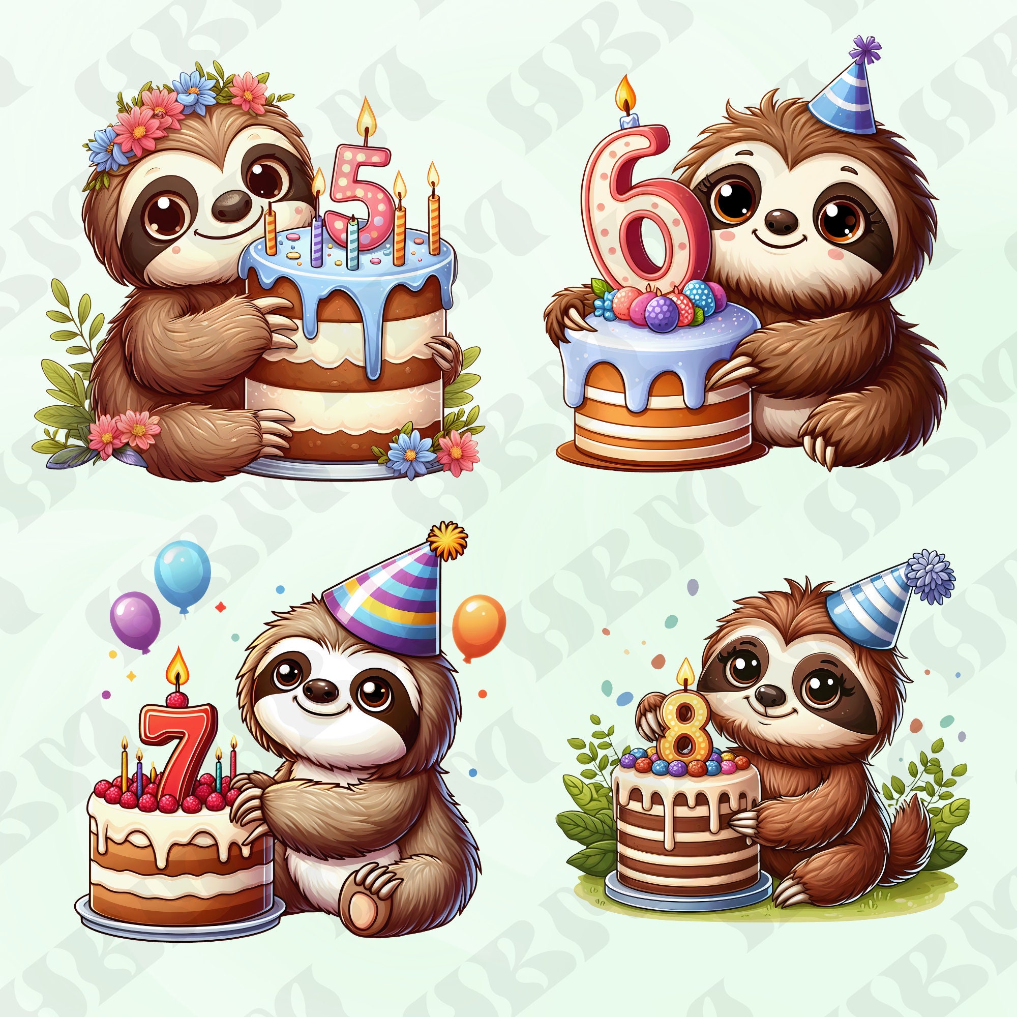 16 Cute Birthday Sloth Clipart Bundle, Cartoon Sticker, Adorable Party ...