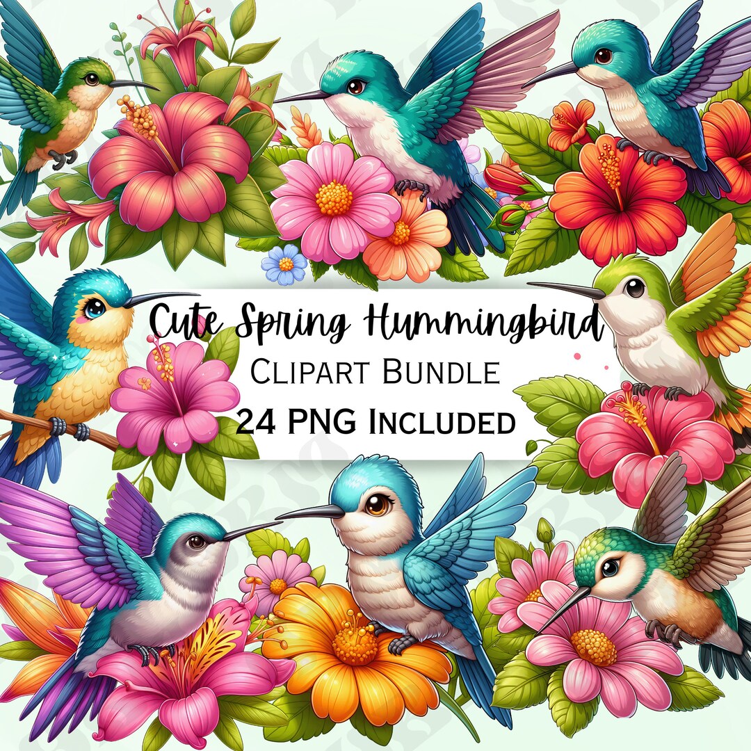 24 Cute Cartoon Spring Hummingbirds Clipart Bundle, Bird Nursery Decor ...