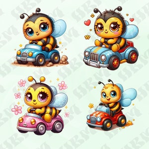 Cute Cartoon Bees on Toy Car Clipart Bundle, Insect Nursery Decor ...