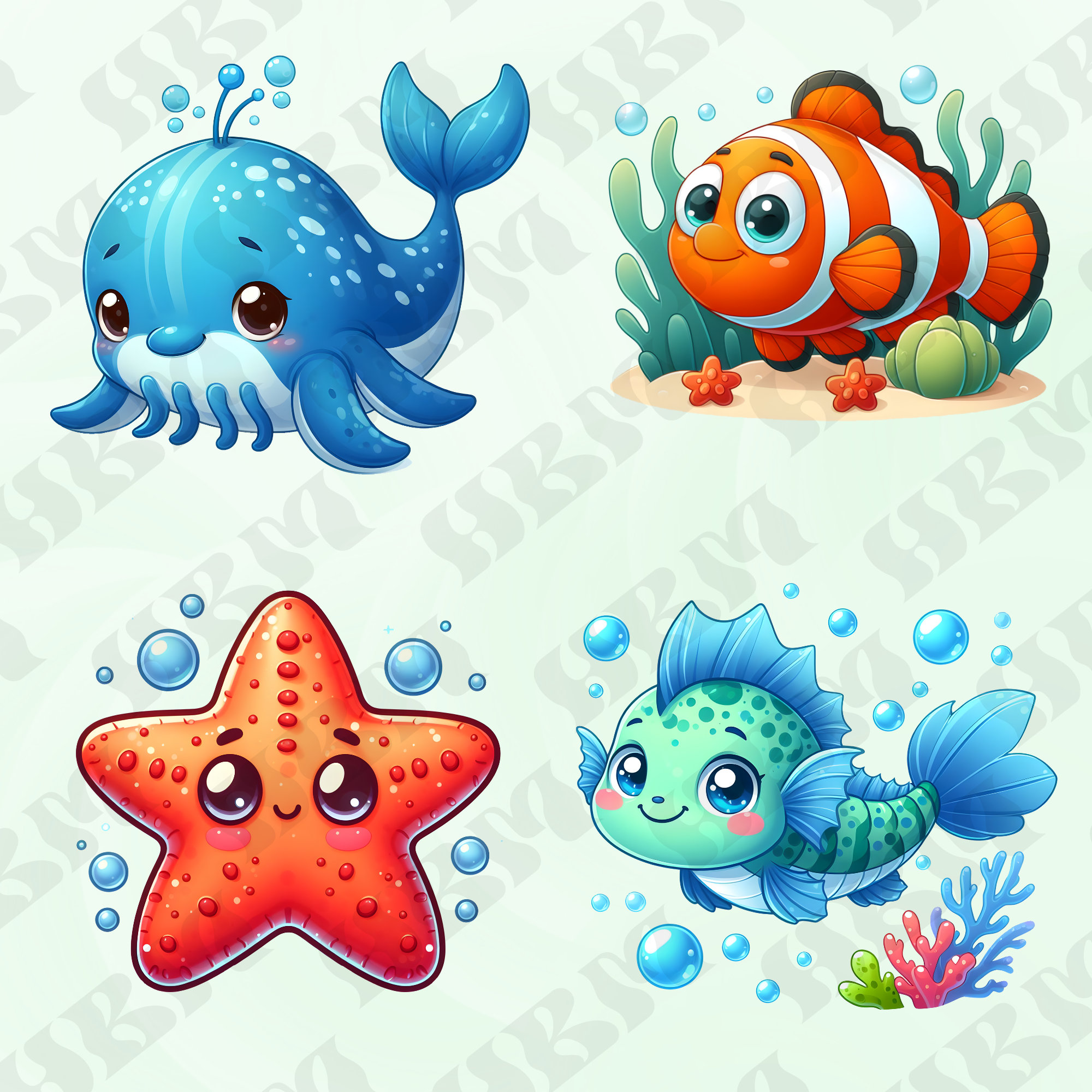 25 Cute Undersea Creatures Clipart Bundle, Jellyfish Nursery Decor ...