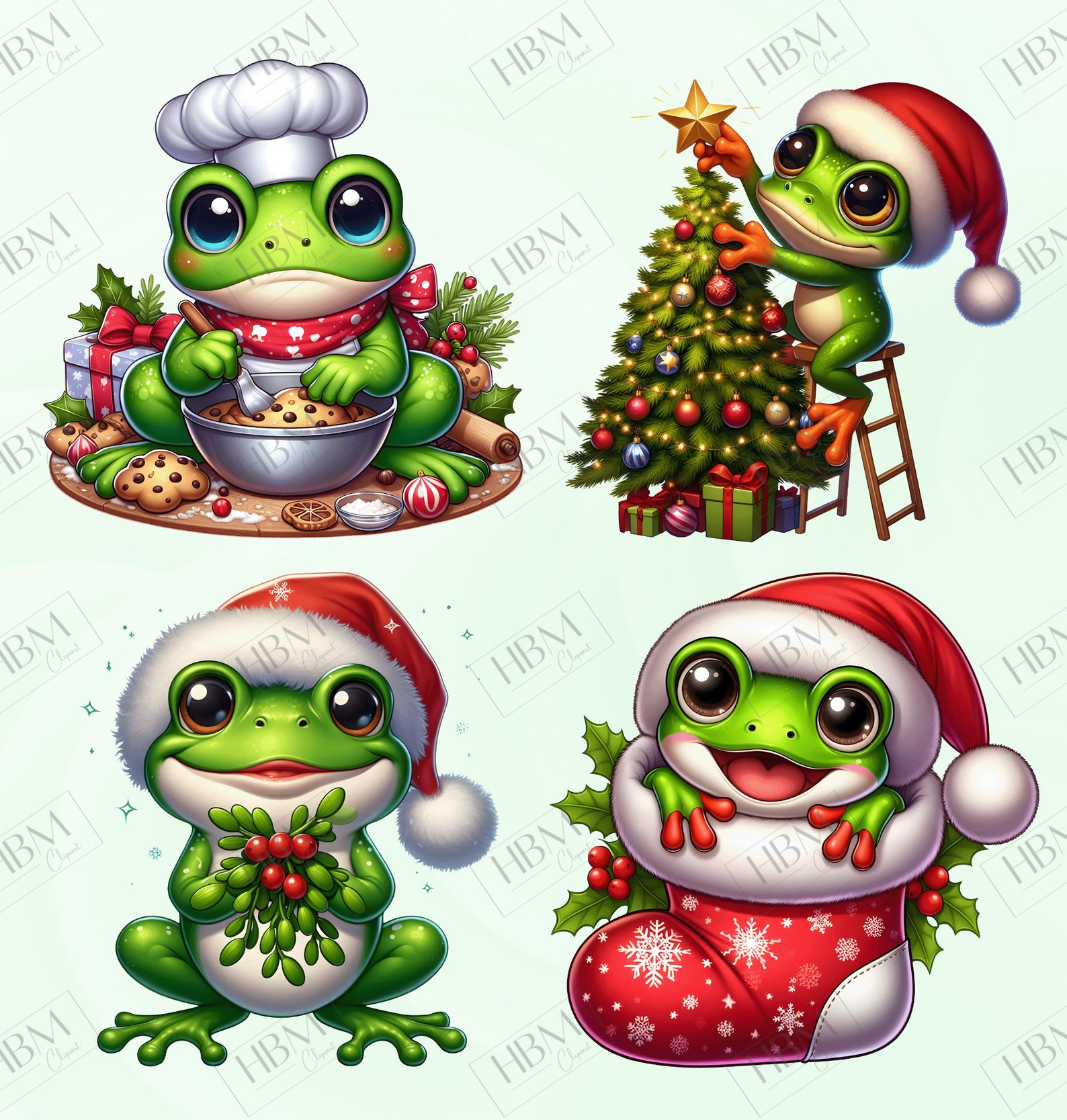 Cute Cartoon Christmas Frogs Clipart Bundle, Festive Baby Animal ...