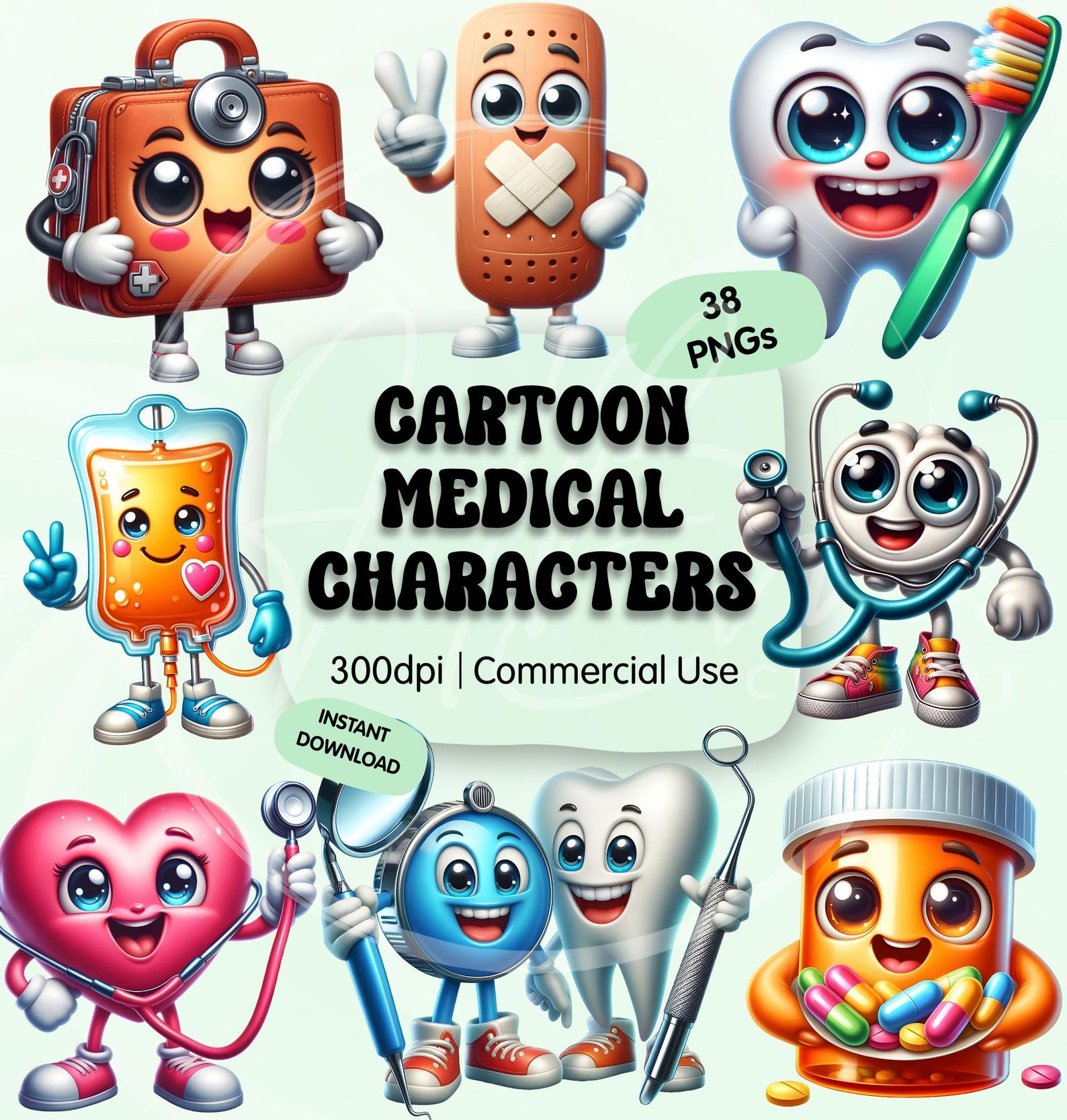 Cute Cartoon Medical Characters Clipart Bundle, Doctor Nurse Equipment ...
