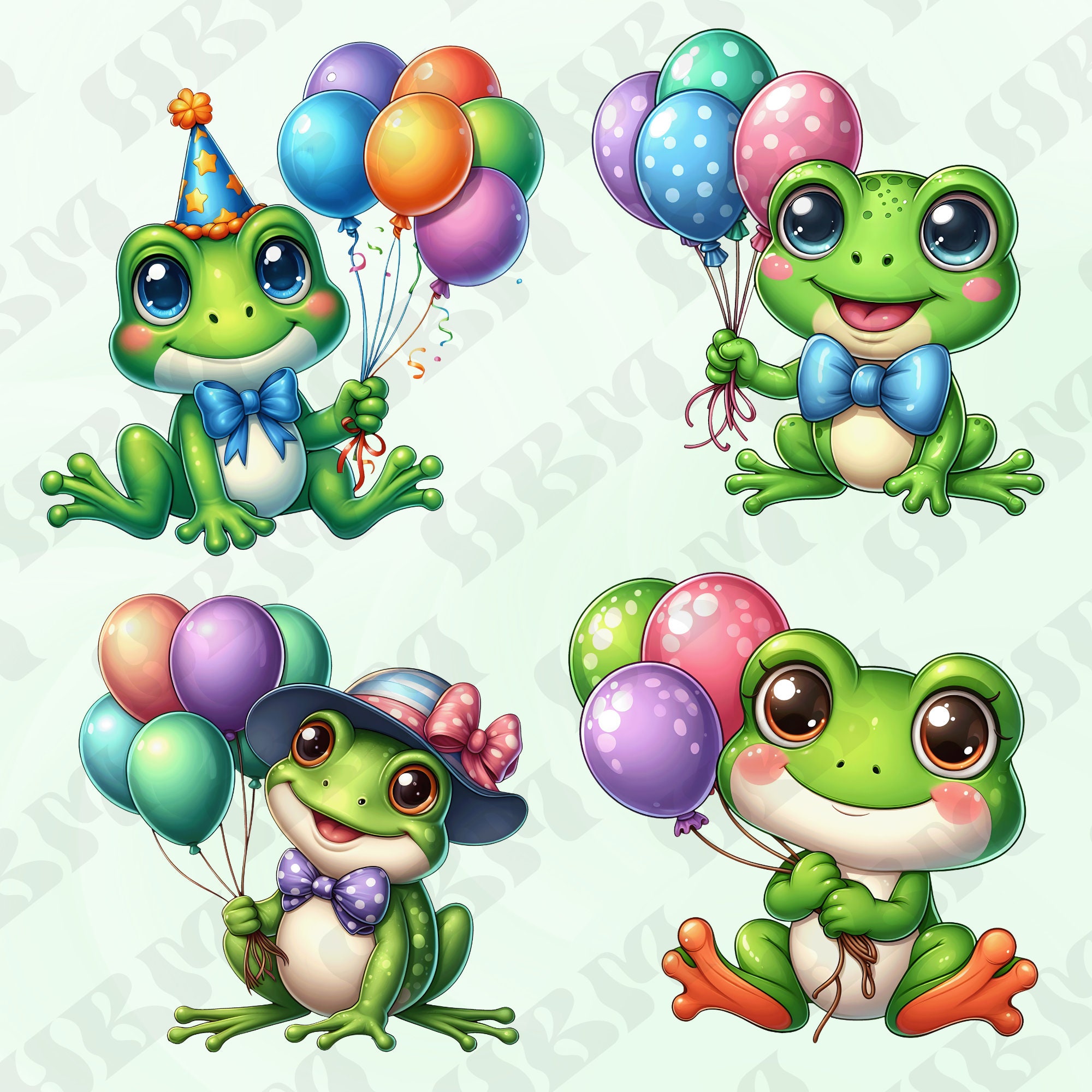 28 Cute Party Frogs Clipart Bundle, Cartoon Balloon Sticker, Adorable ...
