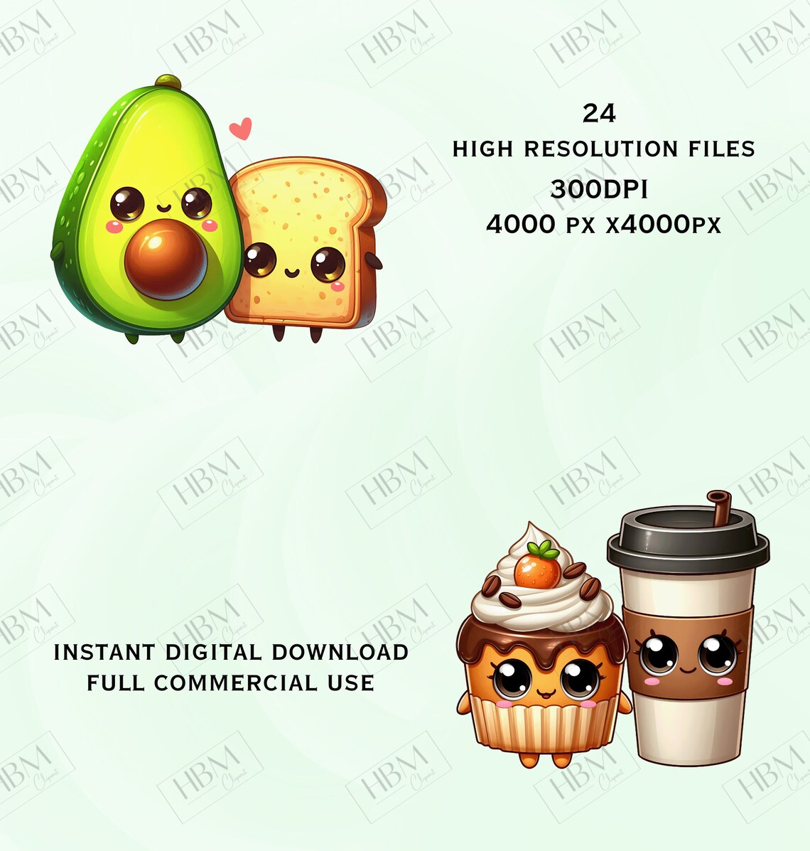 Cute Cartoon Food Pairs Clipart Bundle, Kawaii Fruit Sticker, Adorable ...