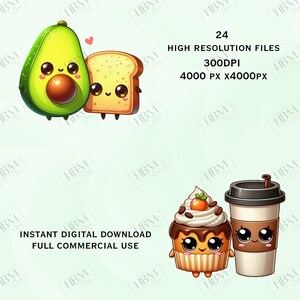 Cute Cartoon Food Pairs Clipart Bundle, Kawaii Fruit Sticker, Adorable ...