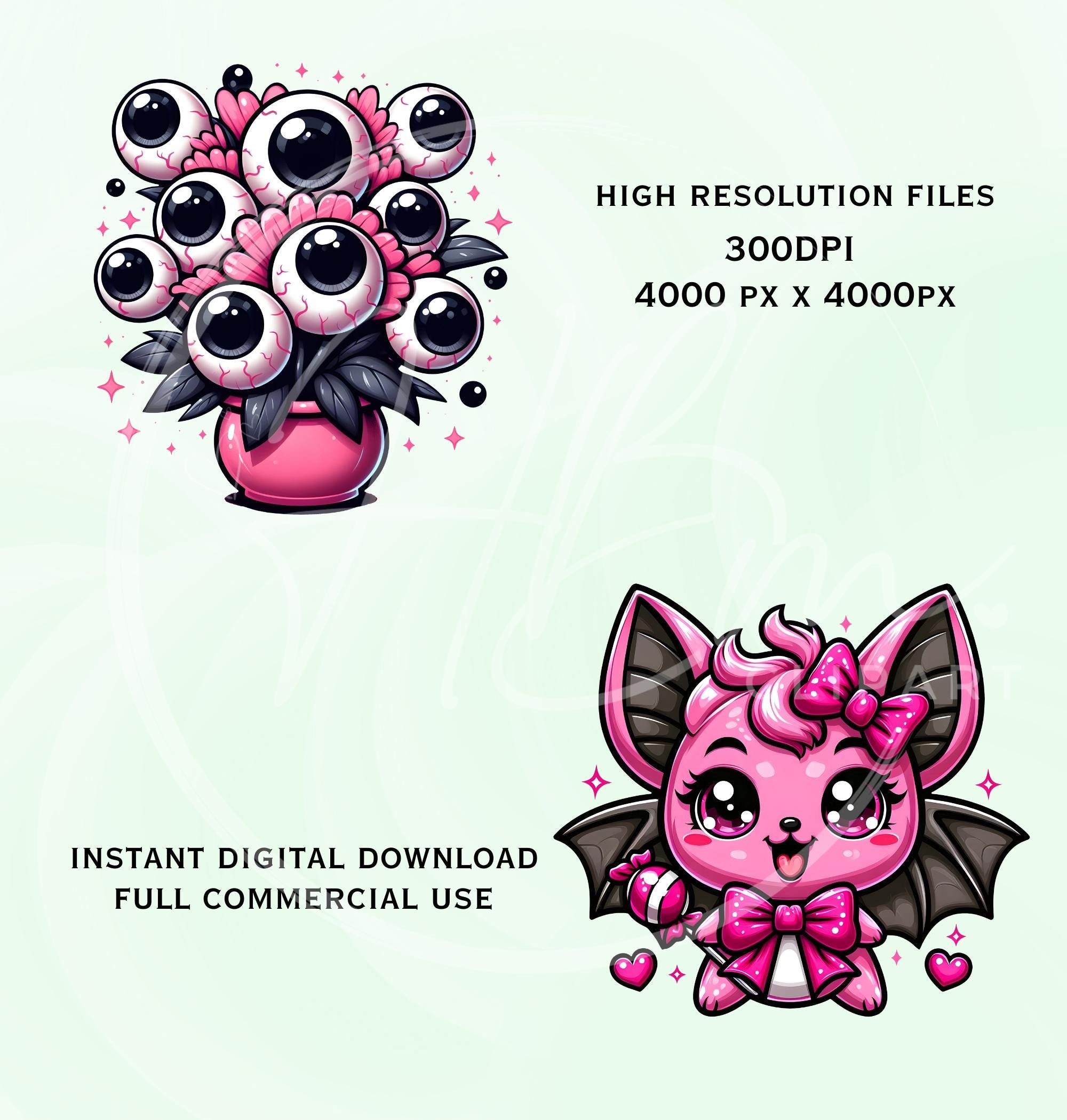 Kawaii Creepy Halloween Clipart Bundle, Pastel Pink Black Cute ...