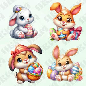 24 Cute Easter Bunny Clipart Bundle, Rabbit Stickers, Adorable Baby ...