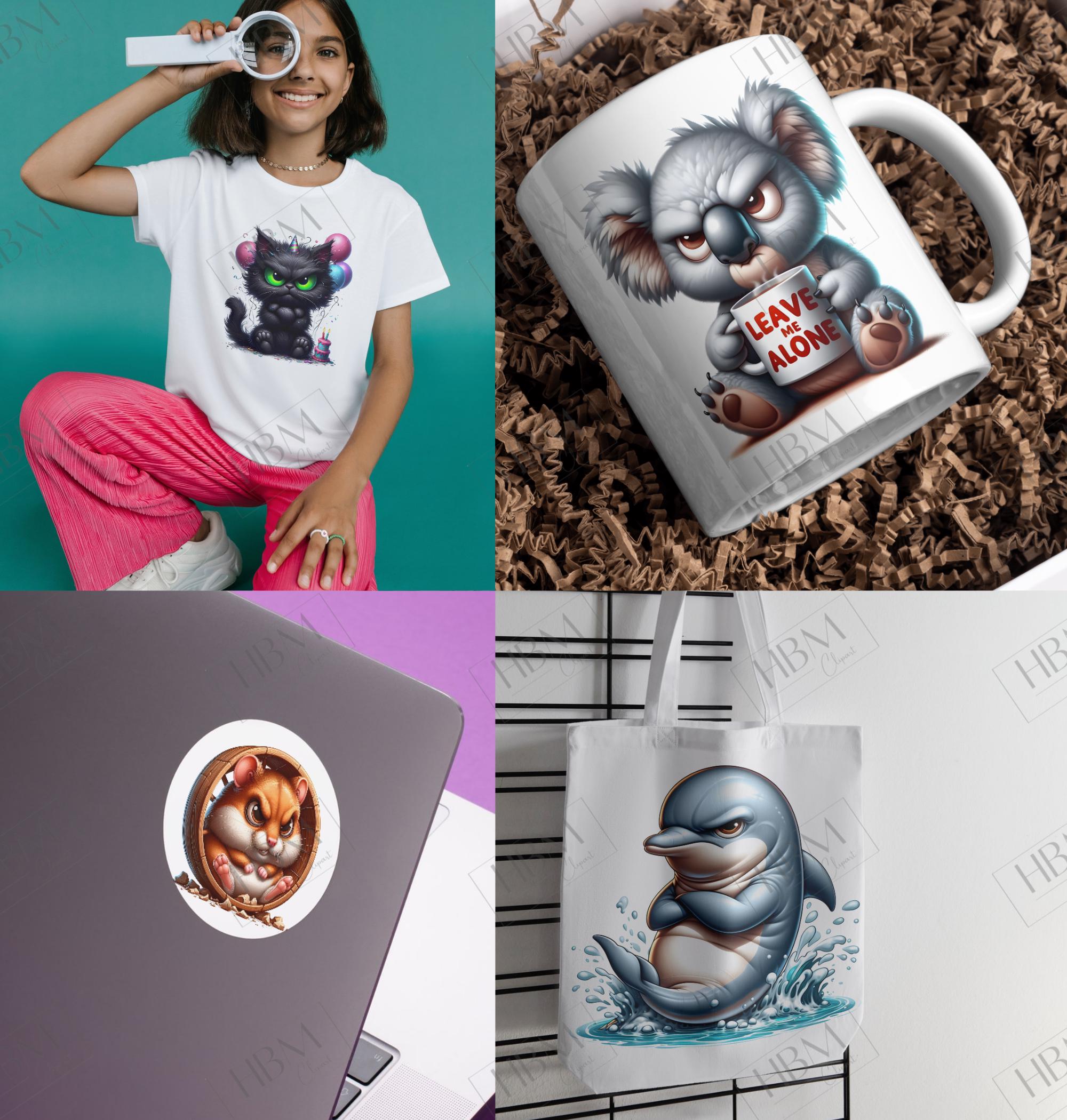 Grumpy Animal Clipart Bundle, Funny Angry Creatures PNG, Moody ...