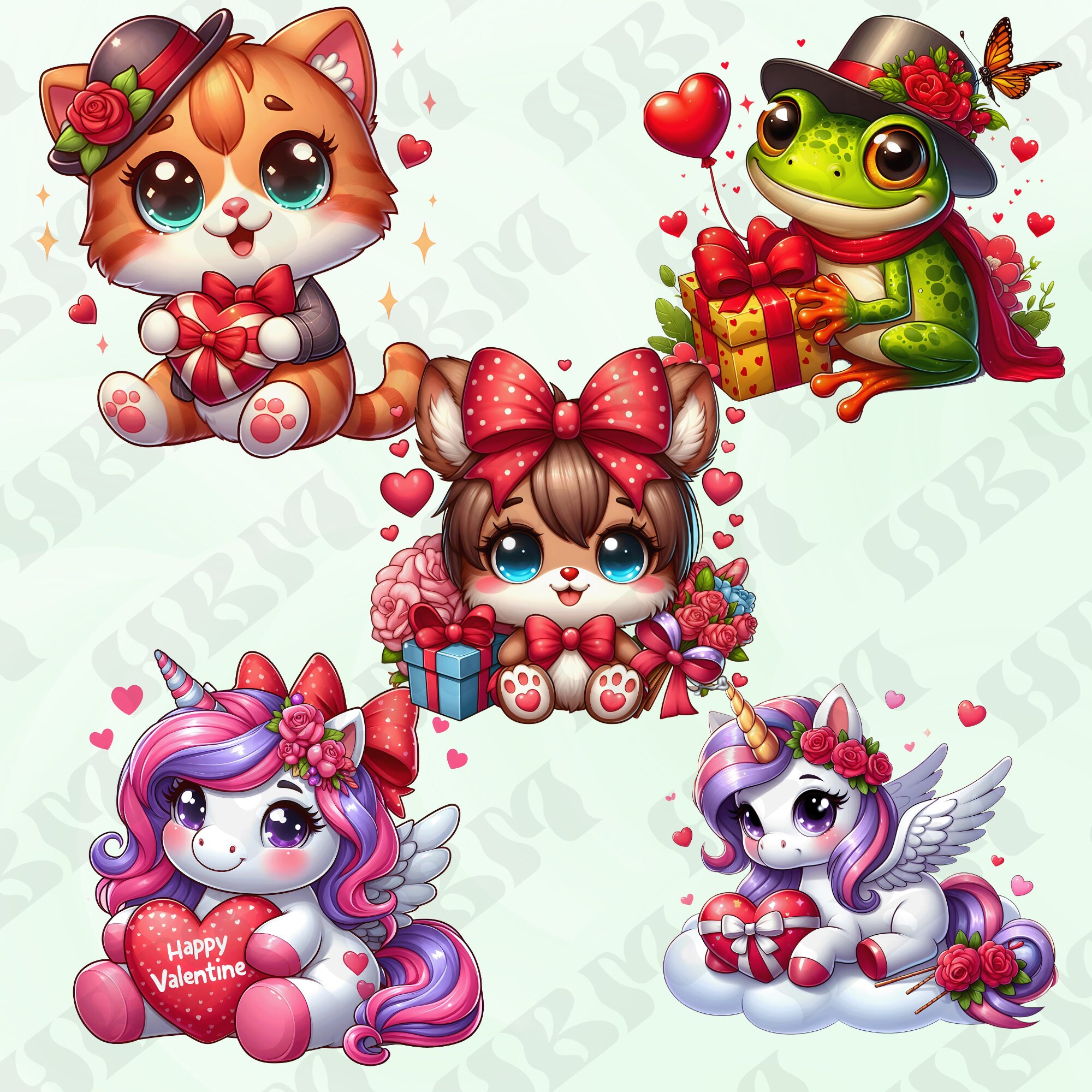 25 Cute Valentine Animals Clipart Bundle, Cow Card Making, Frog ...