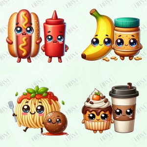 Cute Cartoon Food Pairs Clipart Bundle, Kawaii Fruit Sticker, Adorable ...