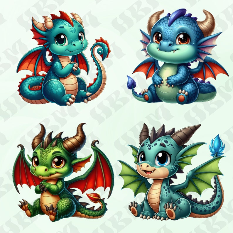 22 Cute Cartoon Dragons Clipart Bundle, Fantasy Nursery Decor, Mythical ...