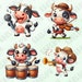 24 Cute Cartoon Cows Playing Instruments Clipart Bundle, Bull Stickers ...