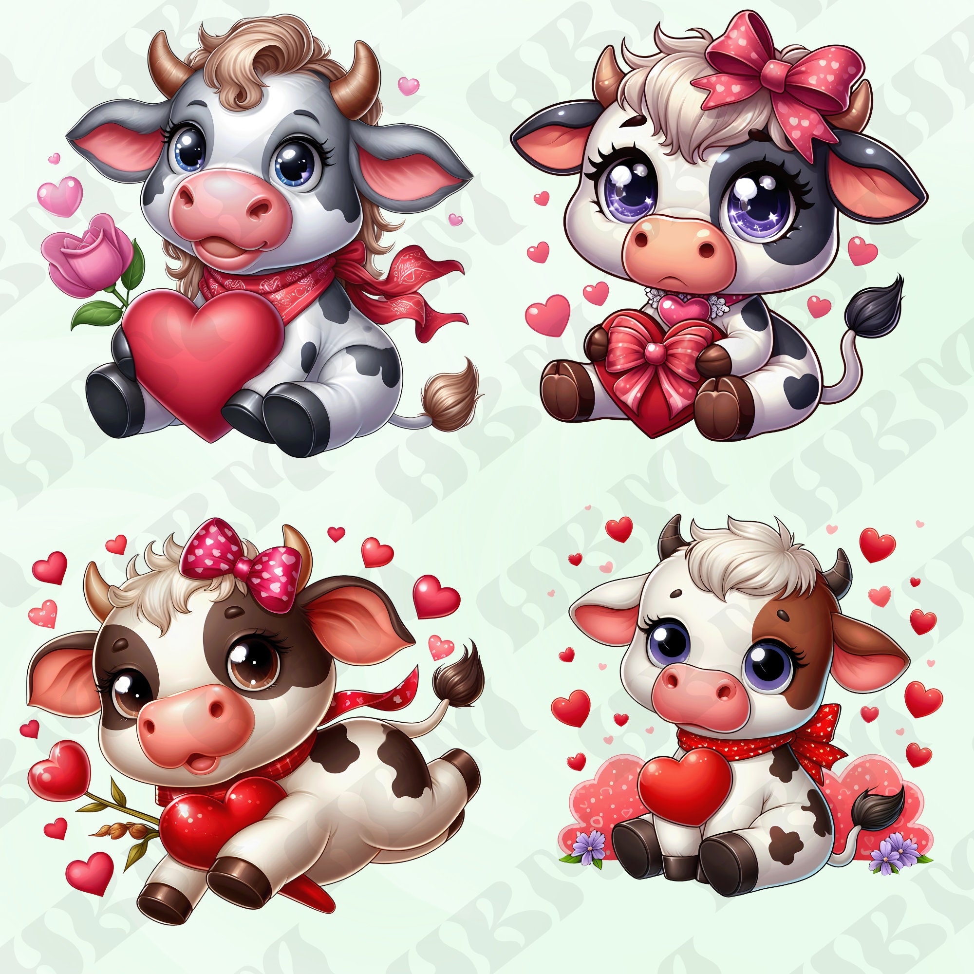 25 Cute Valentines Day Cow Clipart Bundle, Calf Card Making, Bull Baby ...