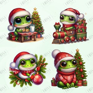 Cute Cartoon Christmas Frogs Clipart Bundle, Festive Baby Animal ...