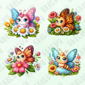 24 Cute Cartoon Spring Butterfly Clipart Bundle, Daisies Nursery Decor ...