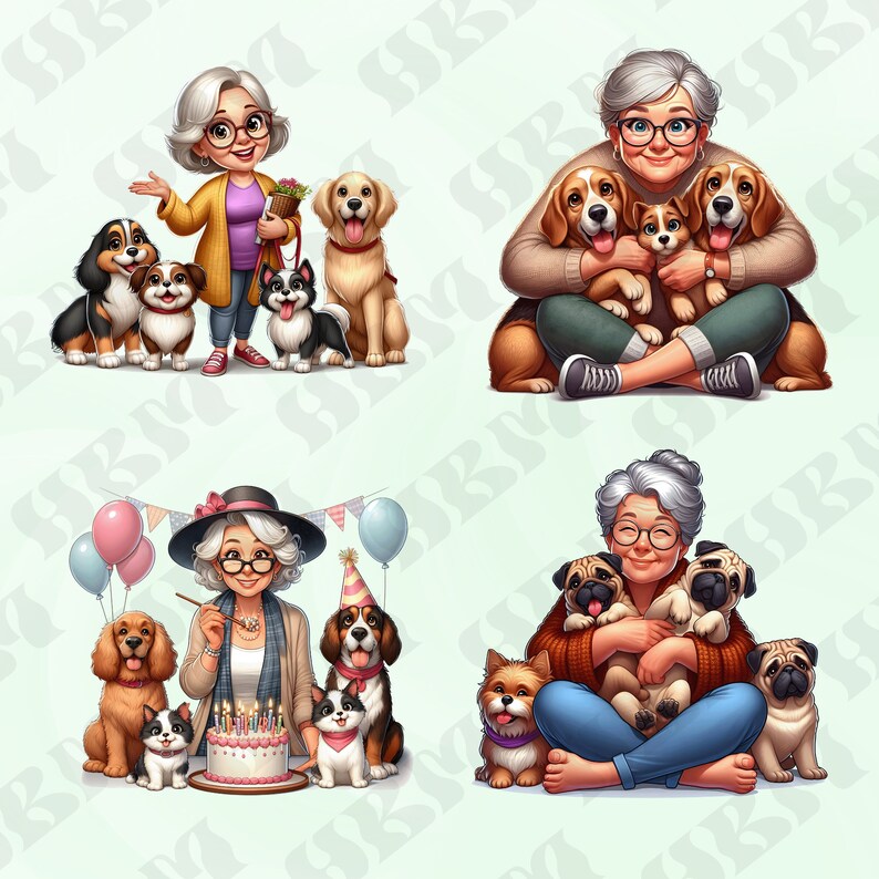 Funny Crazy Dog Lady Clipart Bundle, Witty Stickers, Whimsical Cartoon ...