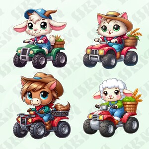 Farm Animals on Four Wheelers Clipart Bundle, Cute Cartoon Sheep ...