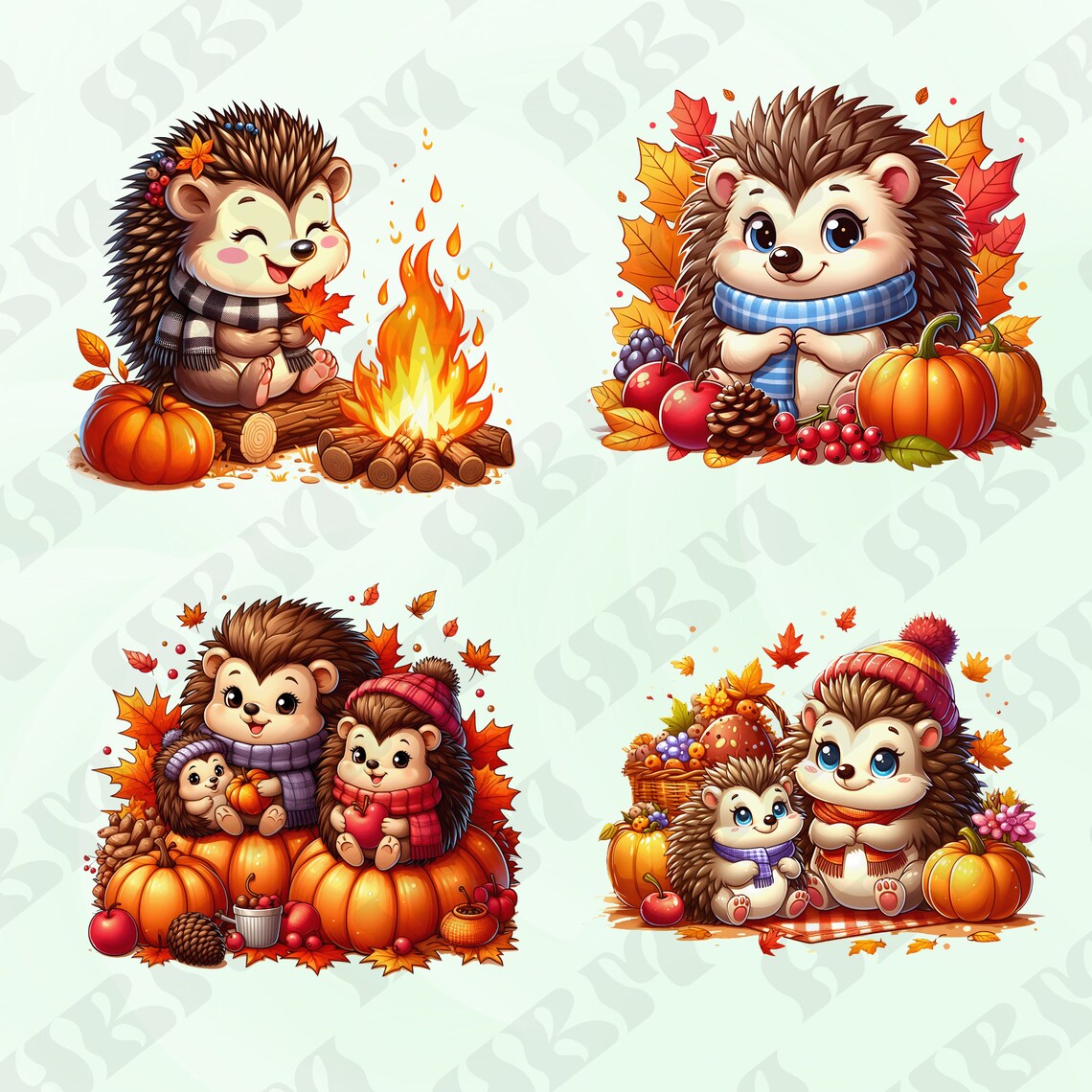 Cute Cartoon Autumn Hedgehogs Clipart Bundle, Fall Nursery Decor ...