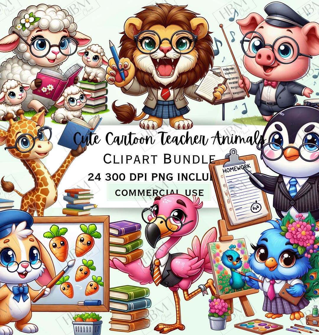 Cute Cartoon Teacher Animals Clipart Bundle, Whimsical Educator ...